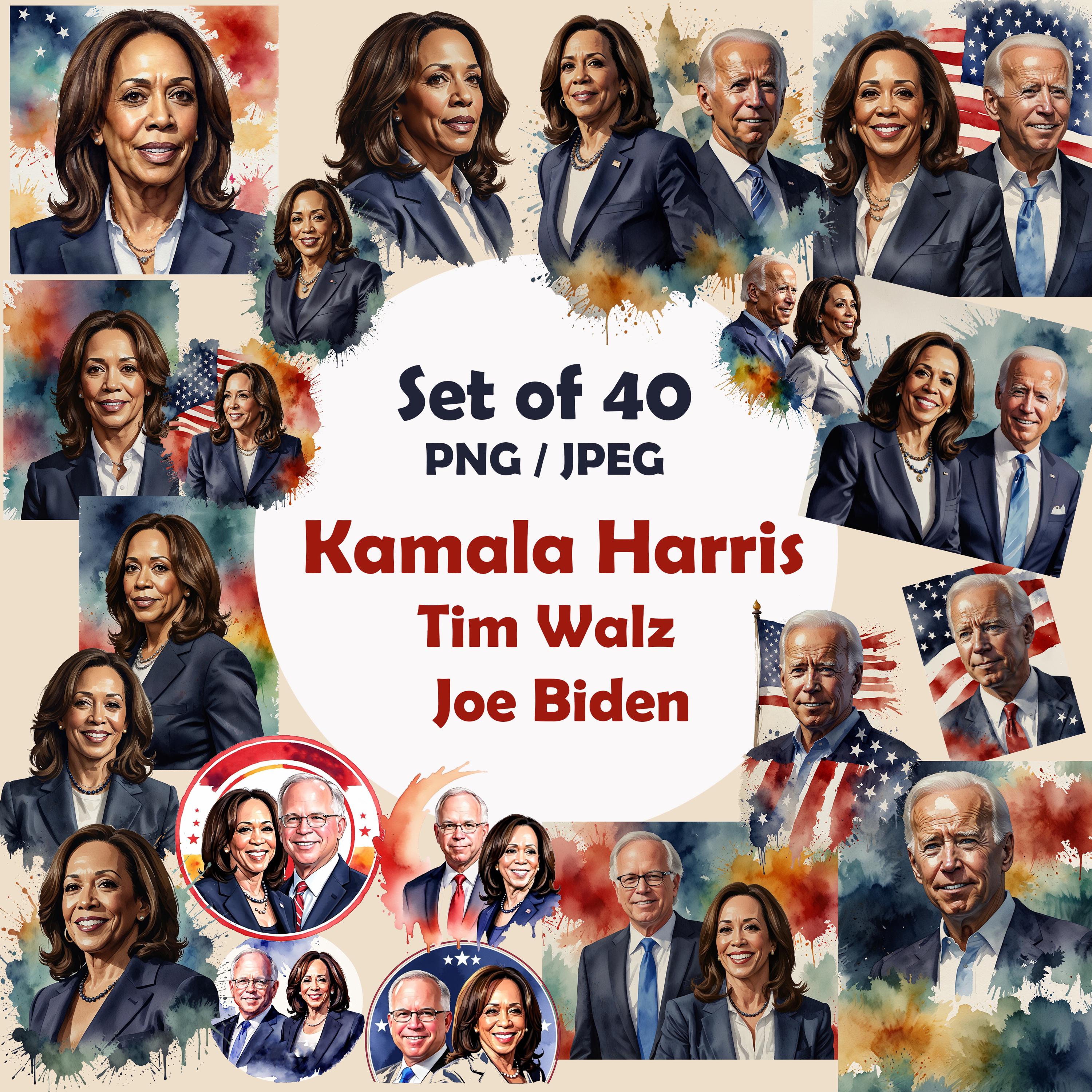 Set of 40 Kamala Harris and Tim Walz, Joe Biden Digital Cliparts, PNG ...