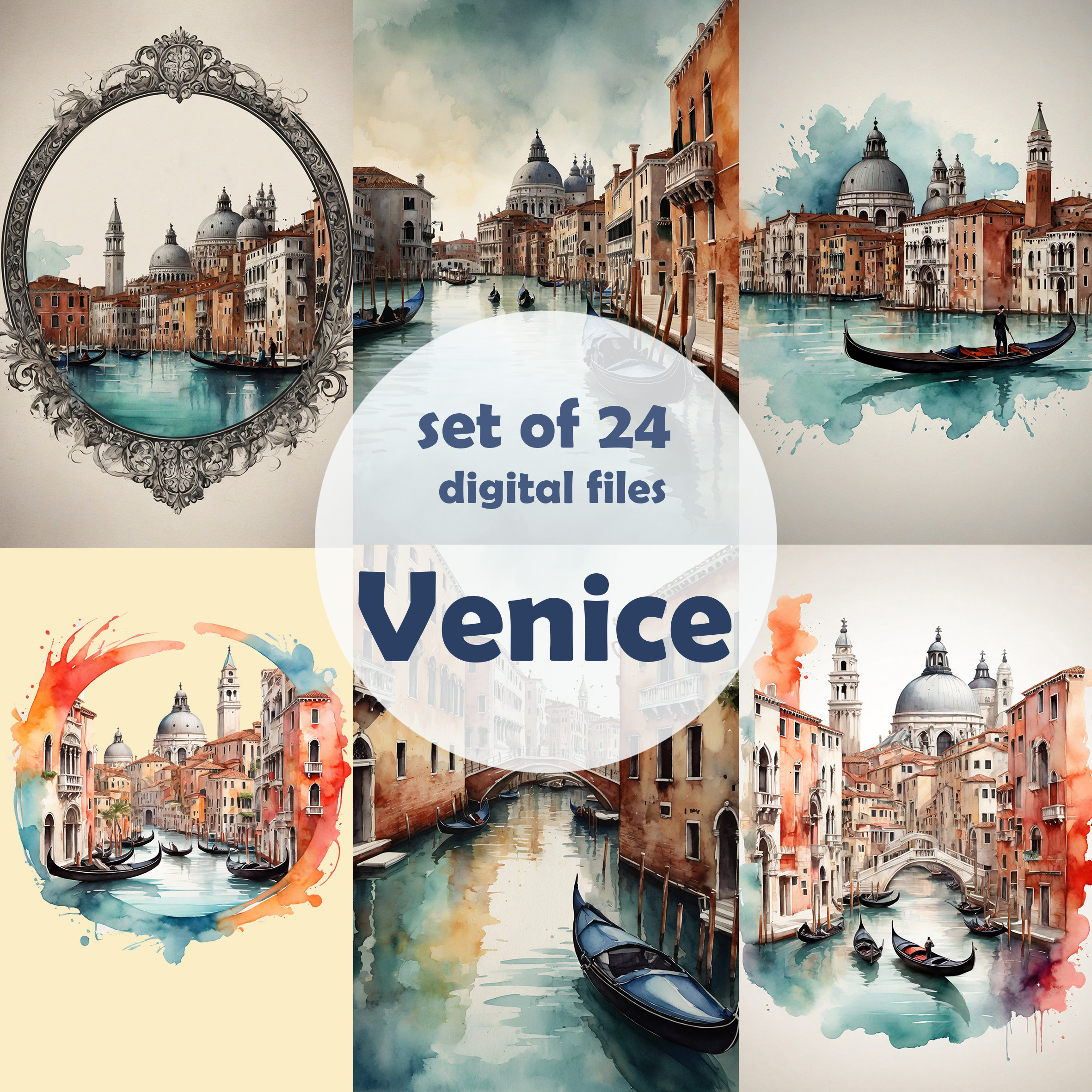 Watercolor Venice Clipart: Scrapbook Travel Scenes (digital Download ...