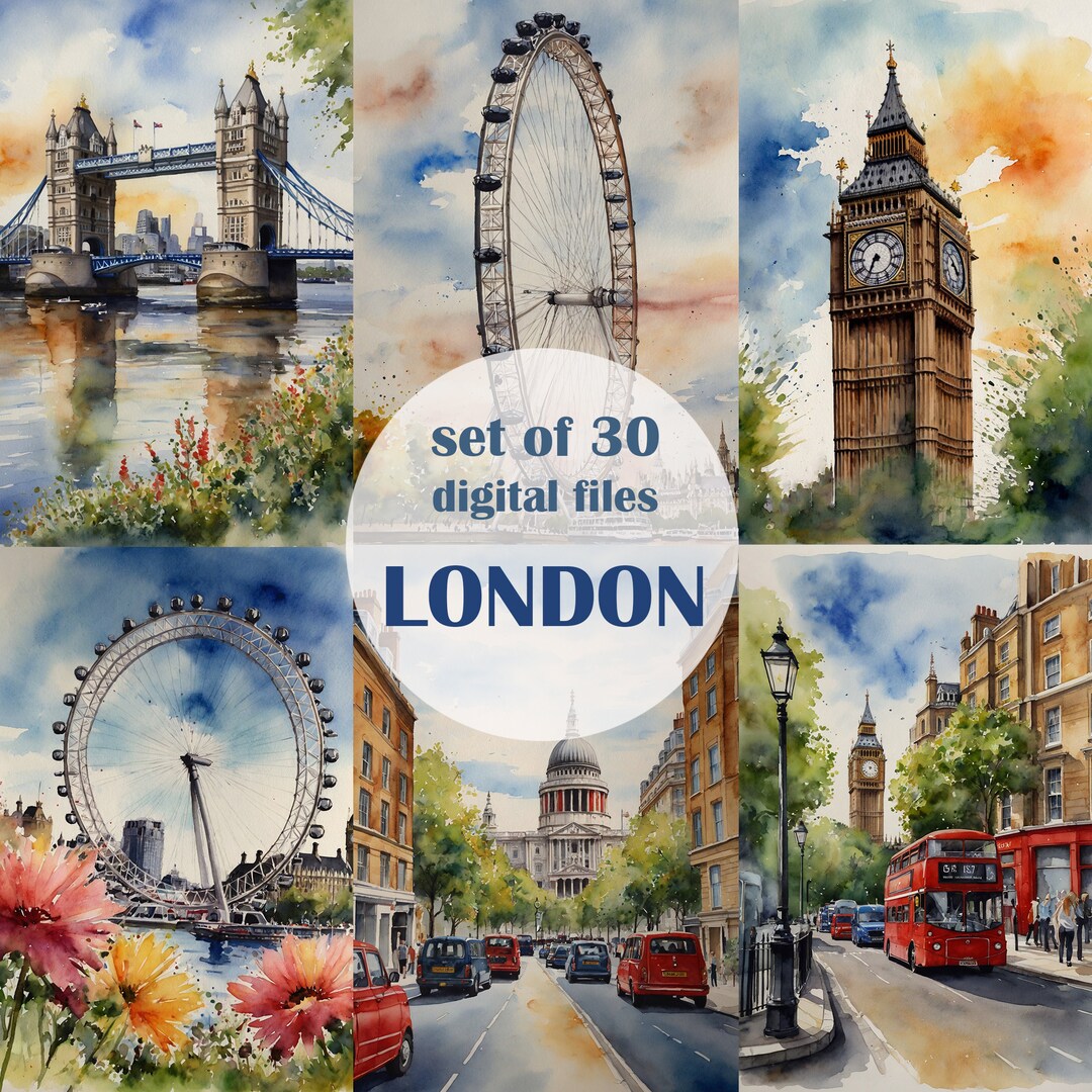 Set of 30 Watercolor London Digital Download, Clipart, Postcard, London ...