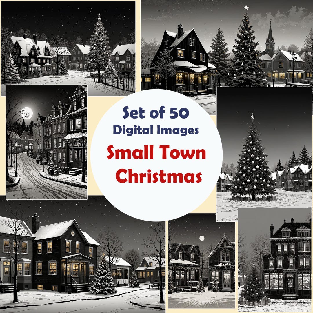50 Black and White, Small Town Digital Papers, Postcard, Xmas, Junk ...