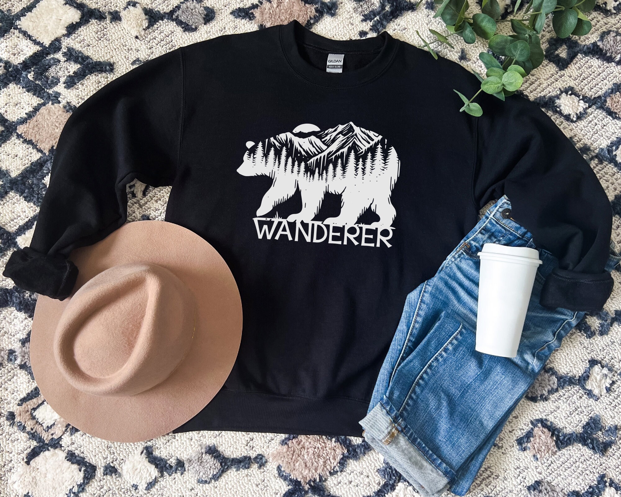 Wanderer SVG, Bear Mountain Silhouette SVG, Forest, Hiking, Boho ...