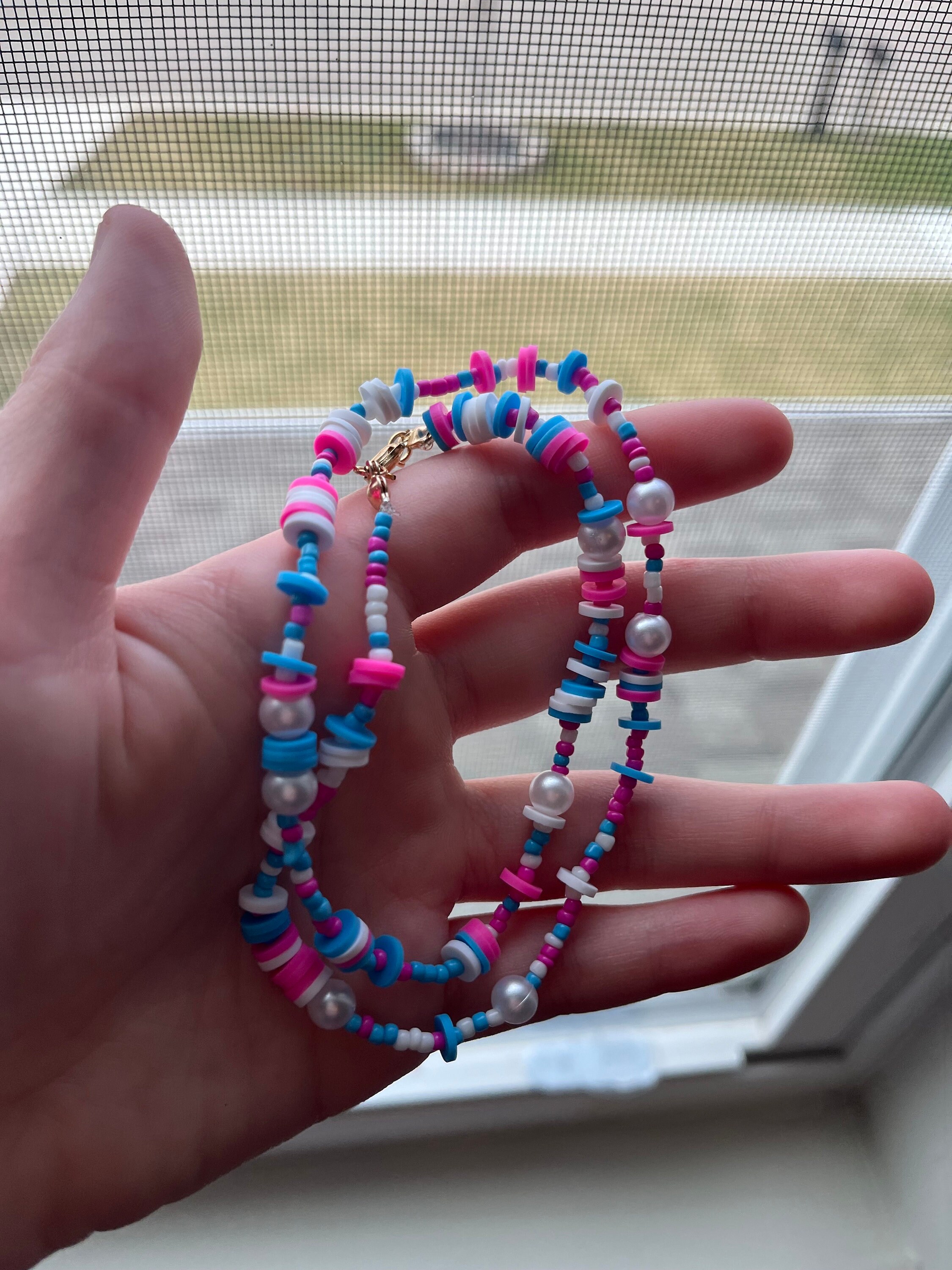 Blue and Pink Preppy Necklace - Etsy