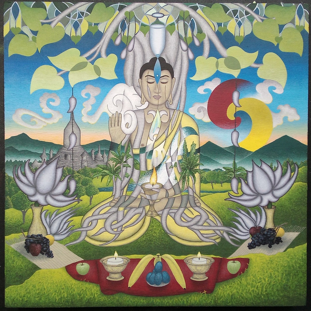 Buddha Nature - Acrylic Painting on 10" X 10" Wood Panel, Buddha Under ...