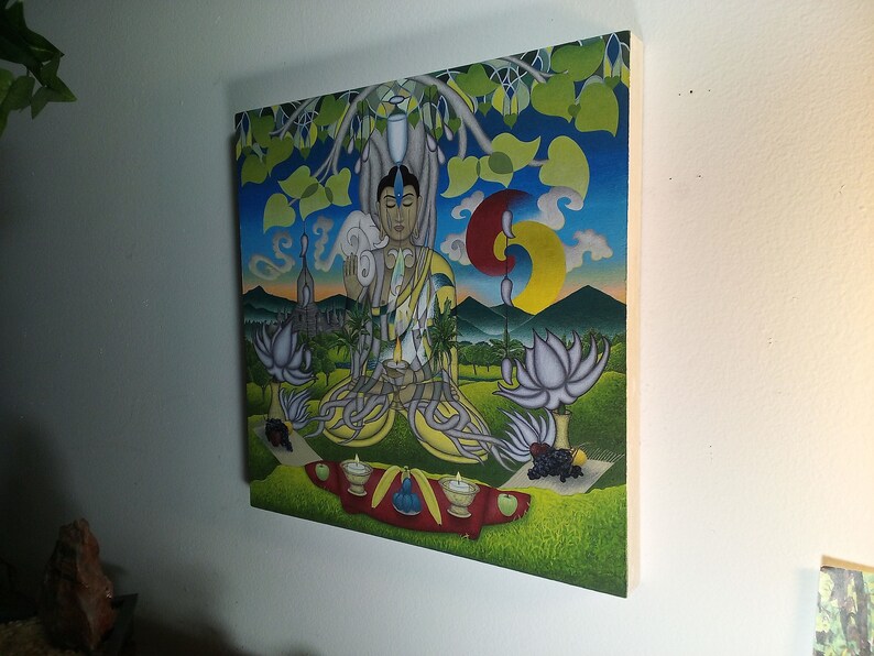 Buddha Nature - Acrylic Painting on 10" X 10" Wood Panel, Buddha Under ...