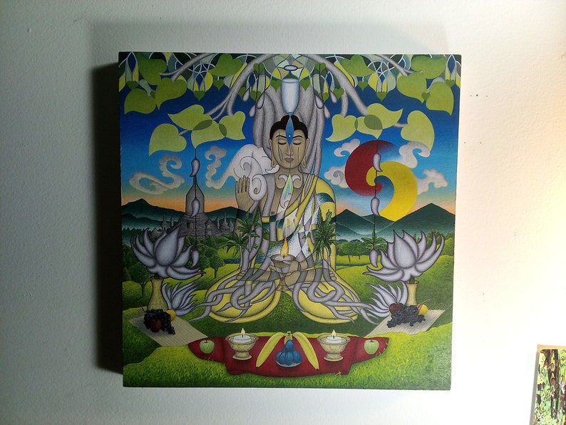 Buddha Nature Acrylic Painting on 10 X 10 Wood Panel, Buddha Under ...