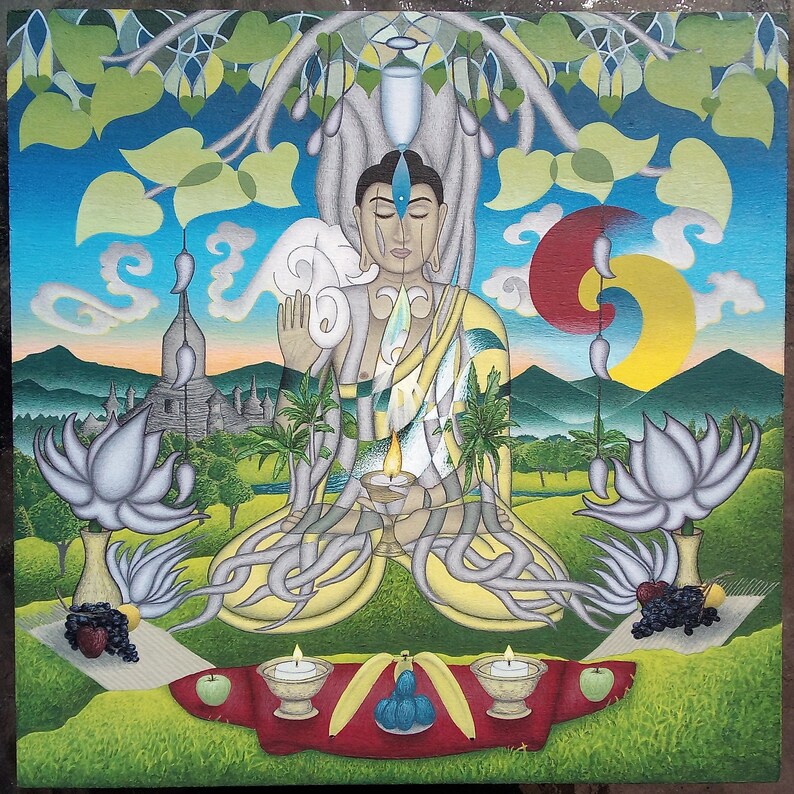 Buddha Nature Acrylic Painting on 10 X 10 Wood Panel, Buddha Under ...