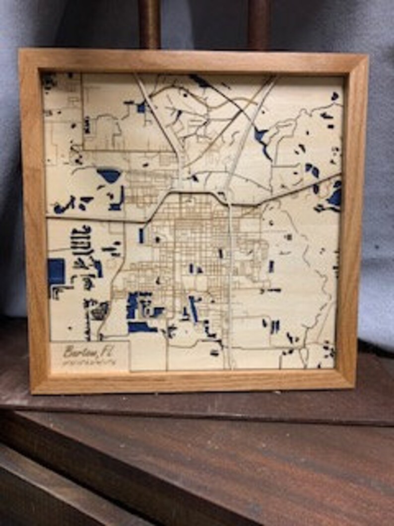 Custom Map Gift Engraved on Wood Map Personalized Gifts Map Print Lake ...