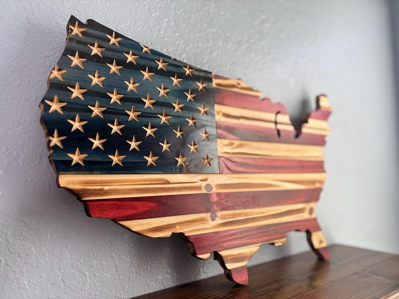 USA Shaped Flag, American Wood Flag - Etsy