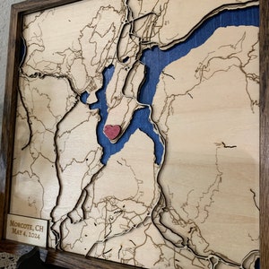 Custom Map Gift Engraved on Wood Map Personalized Gifts Map Print Lake ...
