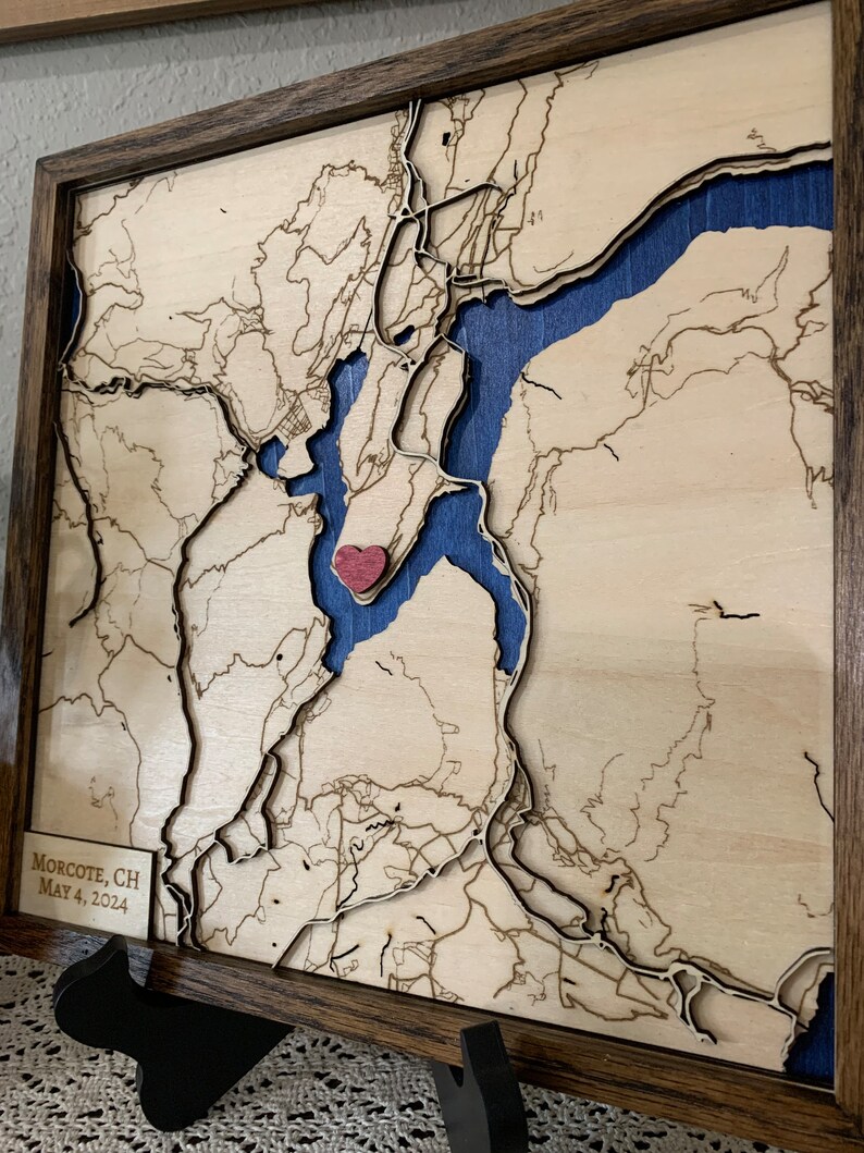 Custom Map Gift Engraved on Wood Map Personalized Gifts Map Print Lake ...