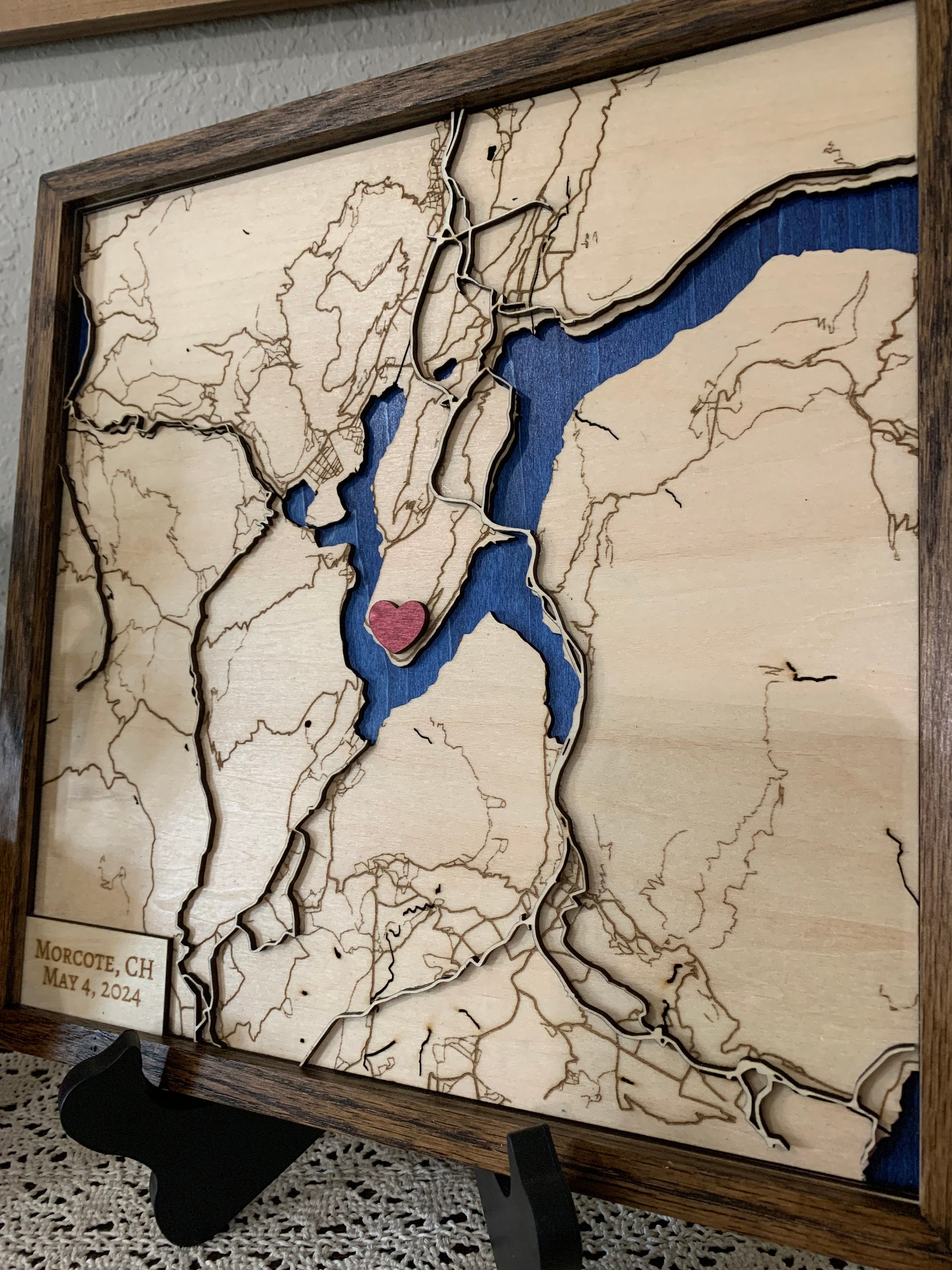 Custom Map Gift Engraved on Wood Map Personalized Gifts Map Print Lake ...