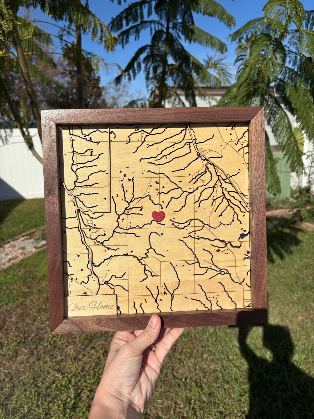 Custom Map Gift Engraved on Wood Map Personalized Gifts Map Print Lake ...