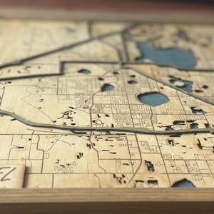 Custom Map Gift Engraved on Wood Map Personalized Gifts Map Print Lake ...