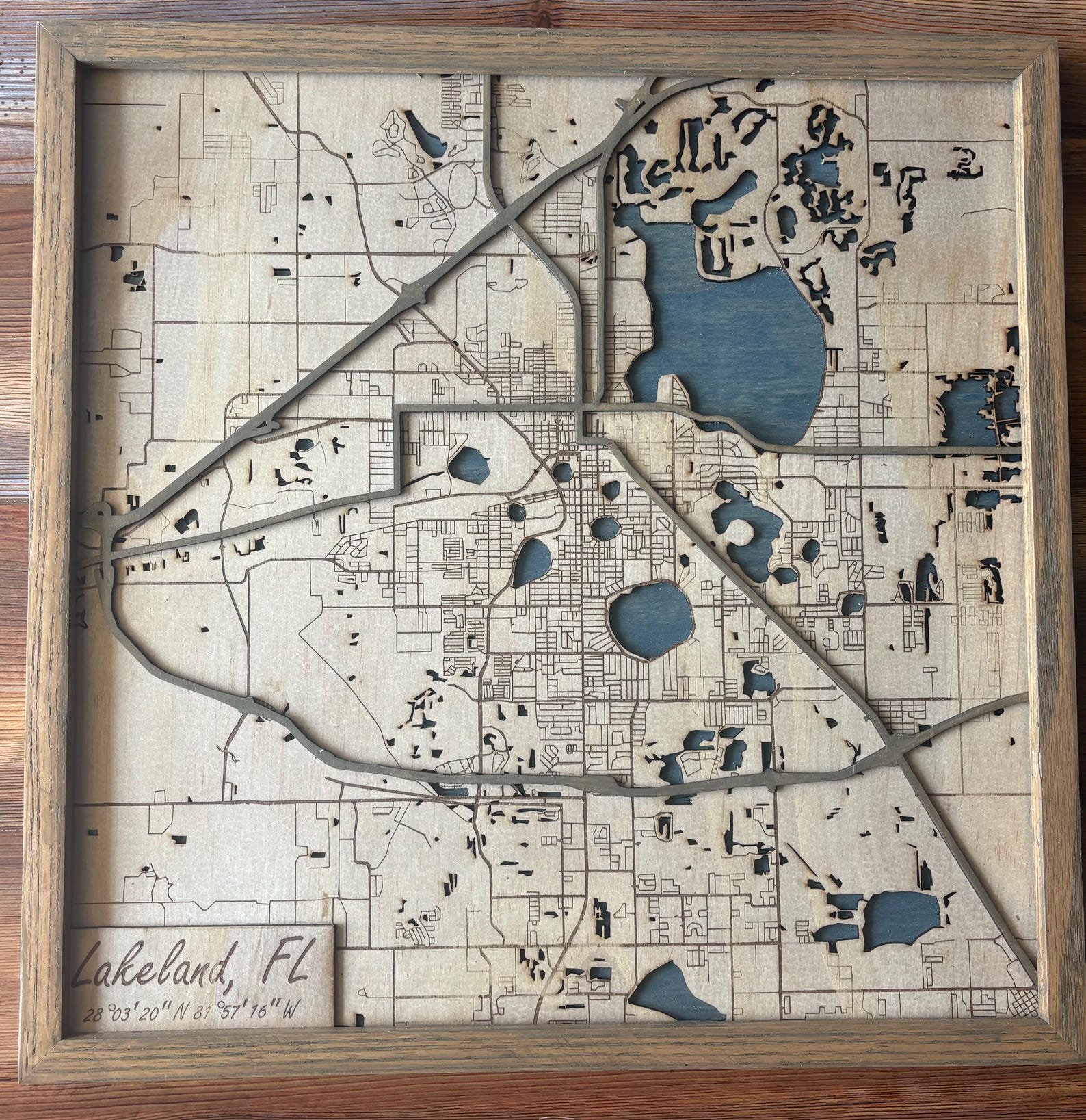 Custom Map Gift Engraved on Wood Map Personalized Gifts Map Print Lake ...
