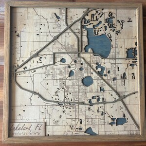 Custom Map Gift Engraved on Wood Map Personalized Gifts Map Print Lake ...