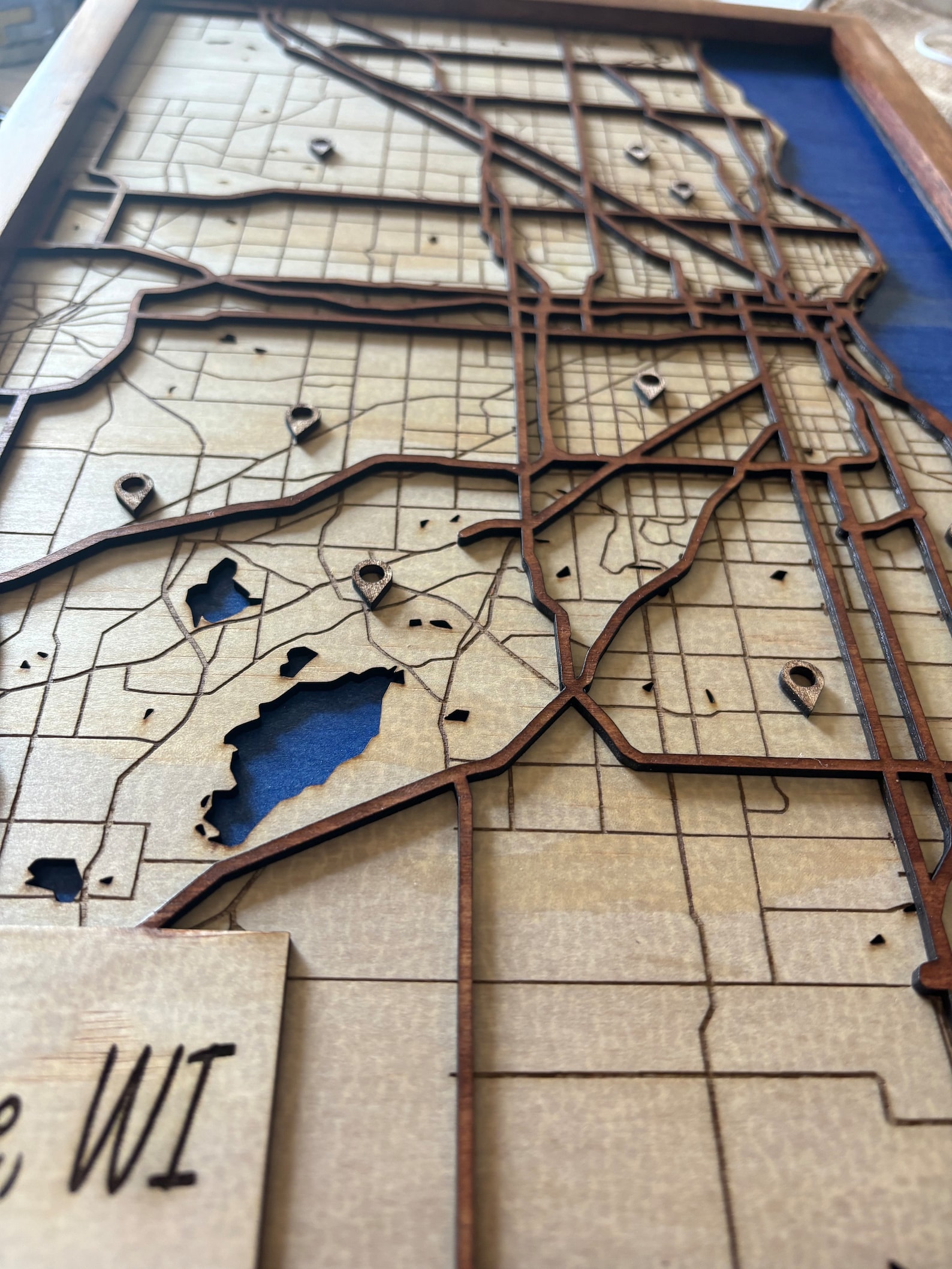 Custom Map Gift Engraved on Wood Map Personalized Gifts Map Print Lake ...