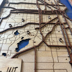 Custom Map Gift Engraved on Wood Map Personalized Gifts Map Print Lake ...