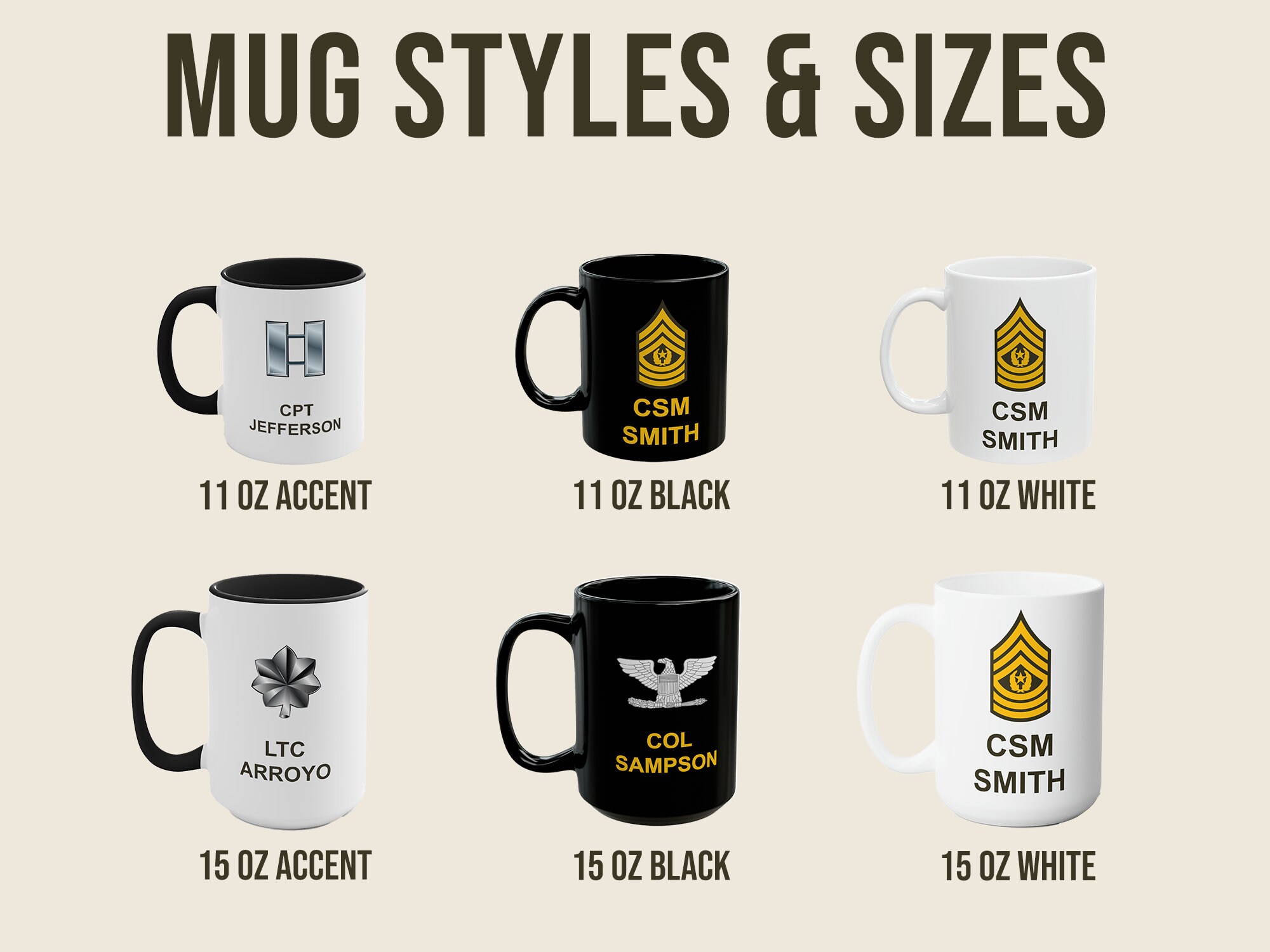 Personalized Army Mug: Custom Rank & Text, Military Gift - Etsy