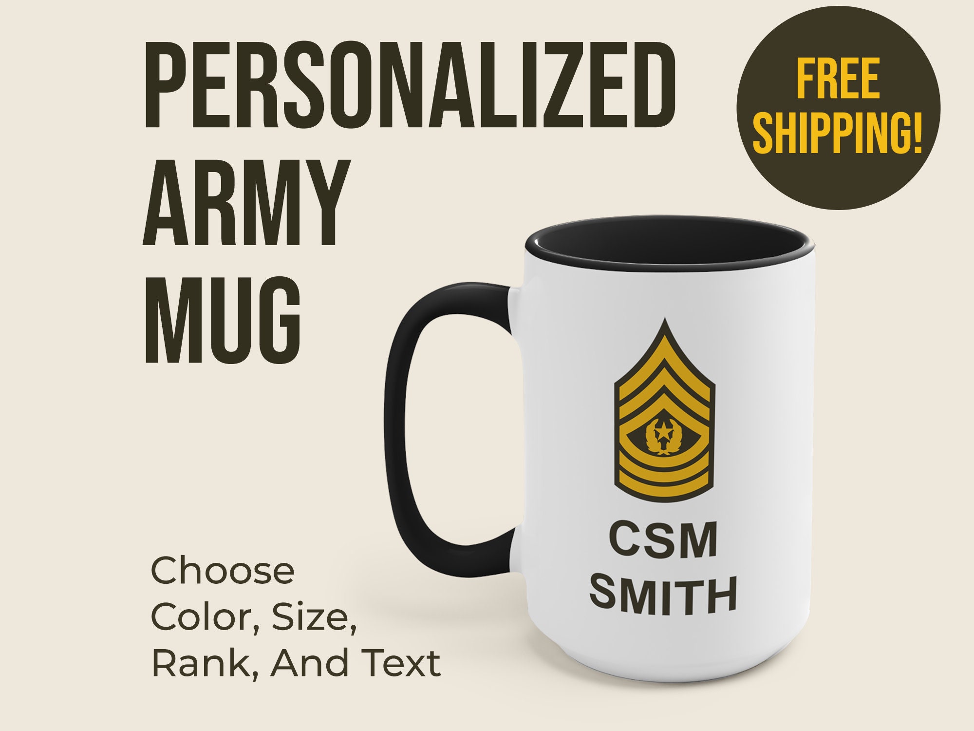 Personalized Army Mug: Custom Rank & Text, Military Gift - Etsy