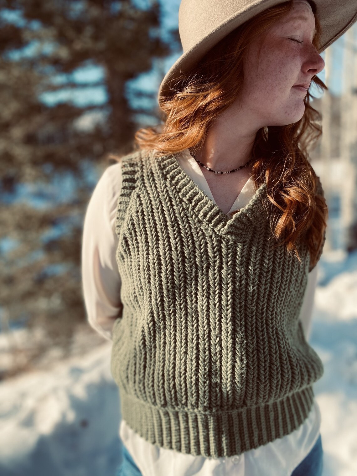Pine Tree Views Crochet Sweater Vest. This Vest Uses Herringbone Stitch ...