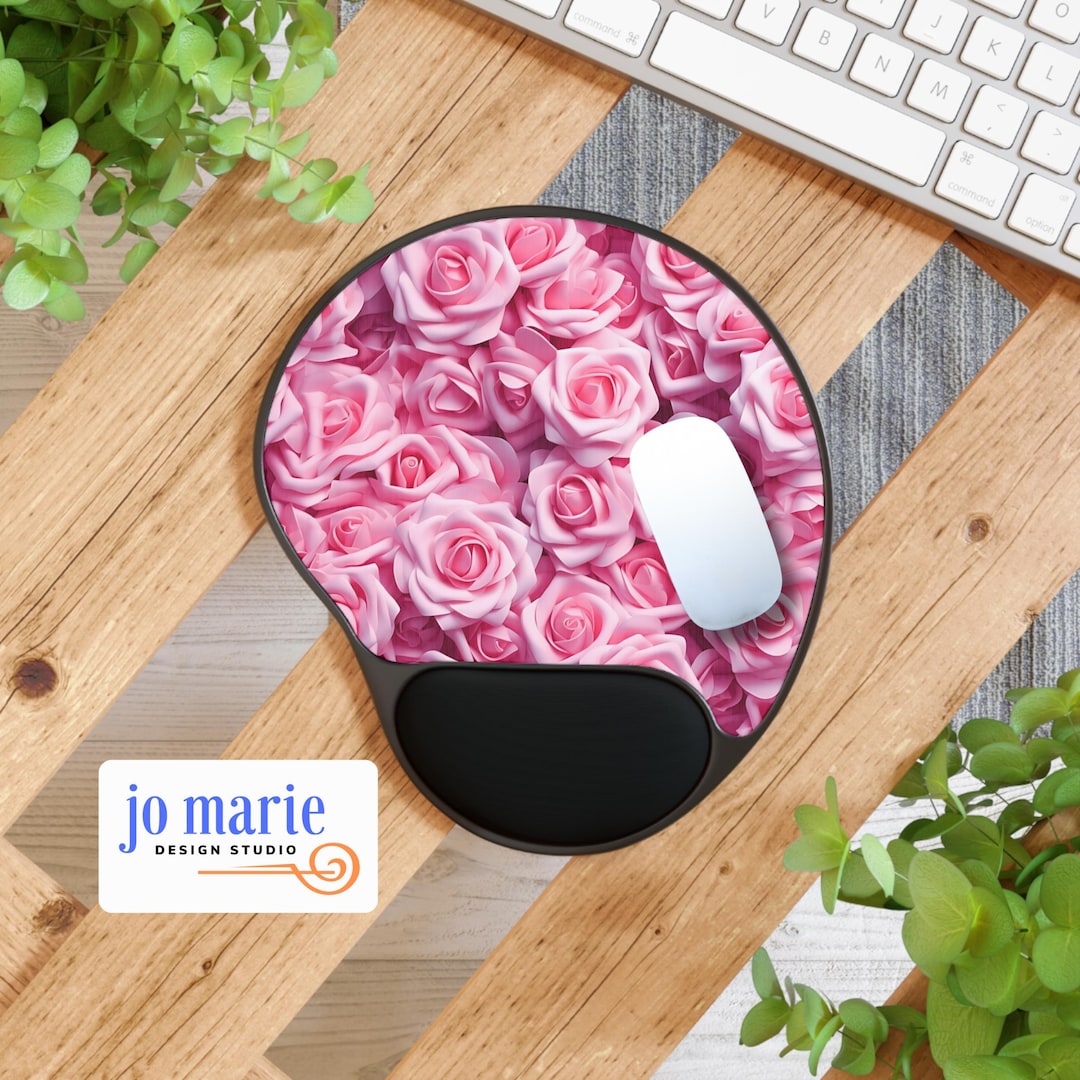 Pretty Pink Roses Mousepad, Girly Flowers, Floral, Ergonomic, Wrist ...