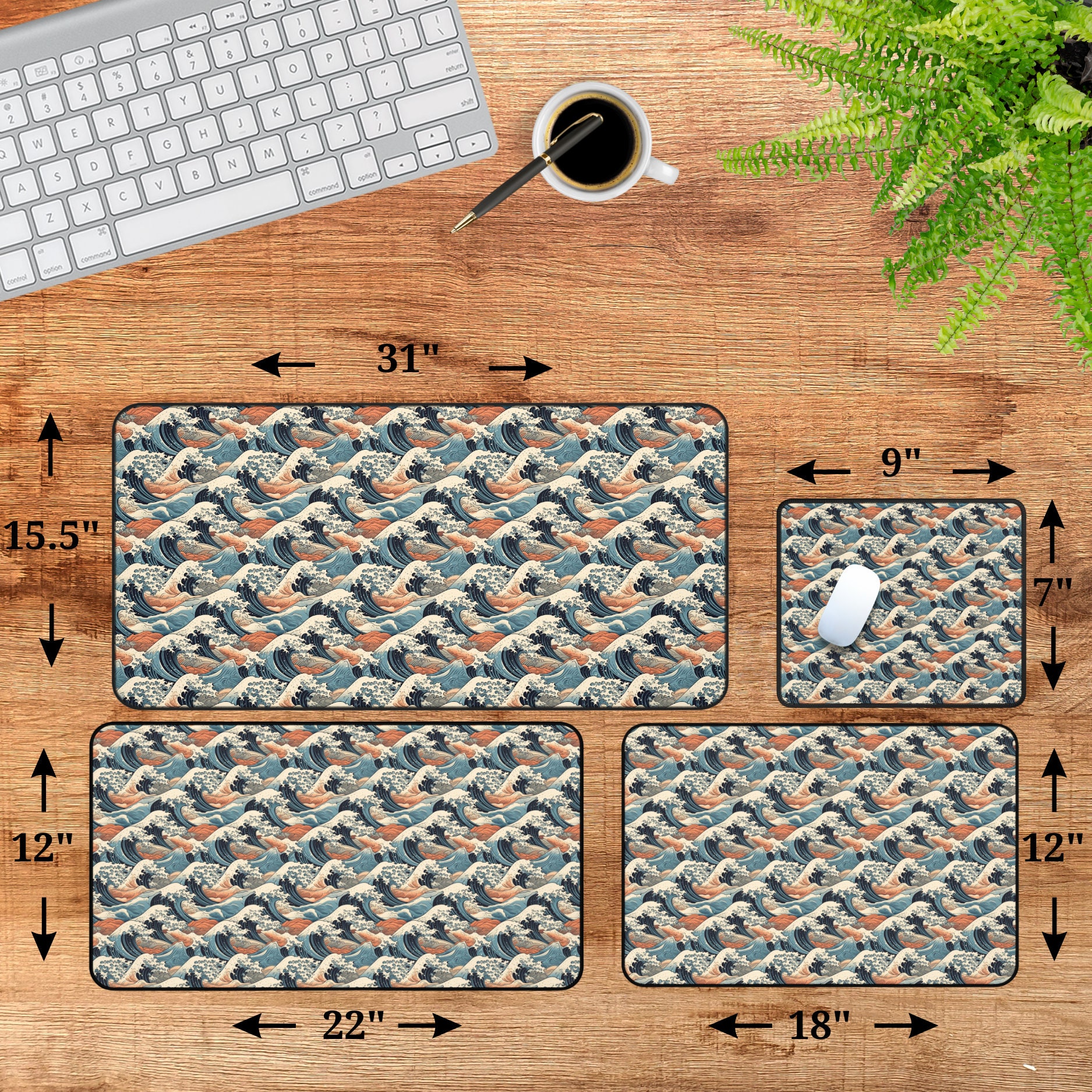 Vintage Japanese Waves Gaming Desk Mat, Asian Culture, Katsushika ...