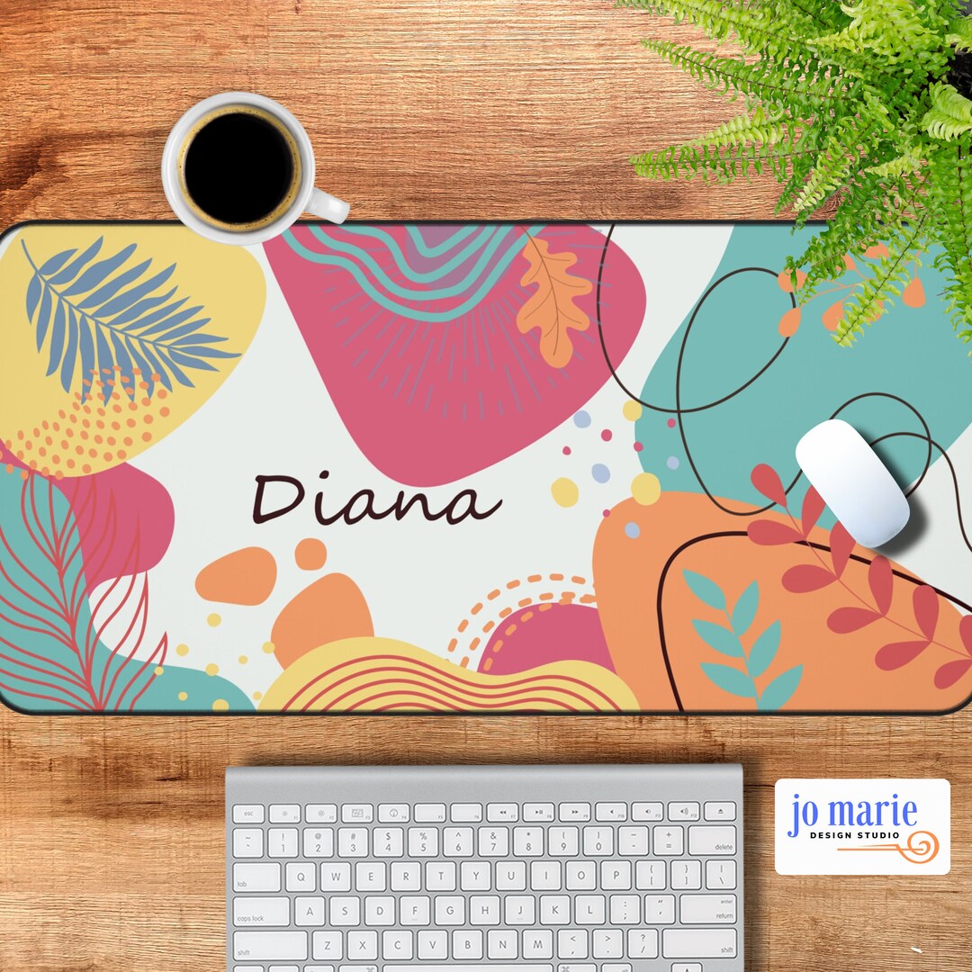 Personalized Abstract Boho Desk Mat, Custom 70s Boho Office Desk Decor ...