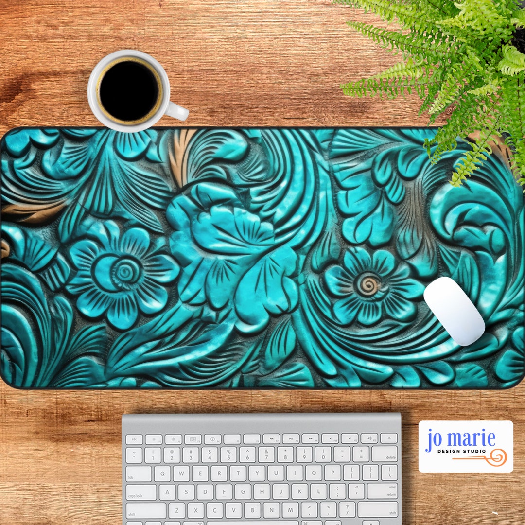 Hand Tooled Leather-look Desk Mat, Western Home Decor, Large No Slip ...