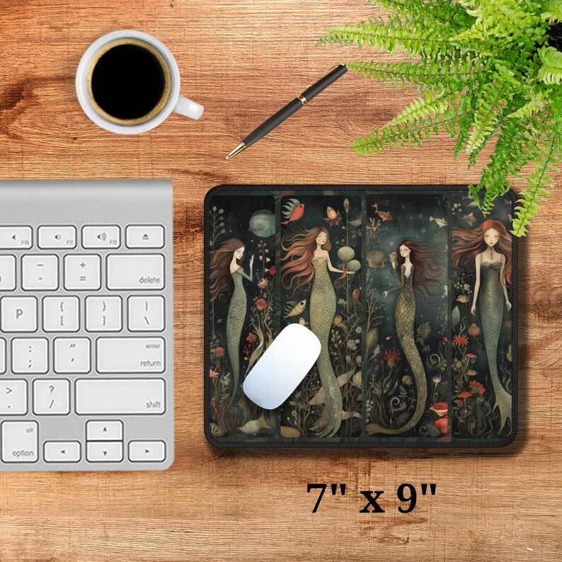 Fantasy Gothic Mermaids Gaming Desk Mat, Large Anti-slip Mousepad, Goth ...