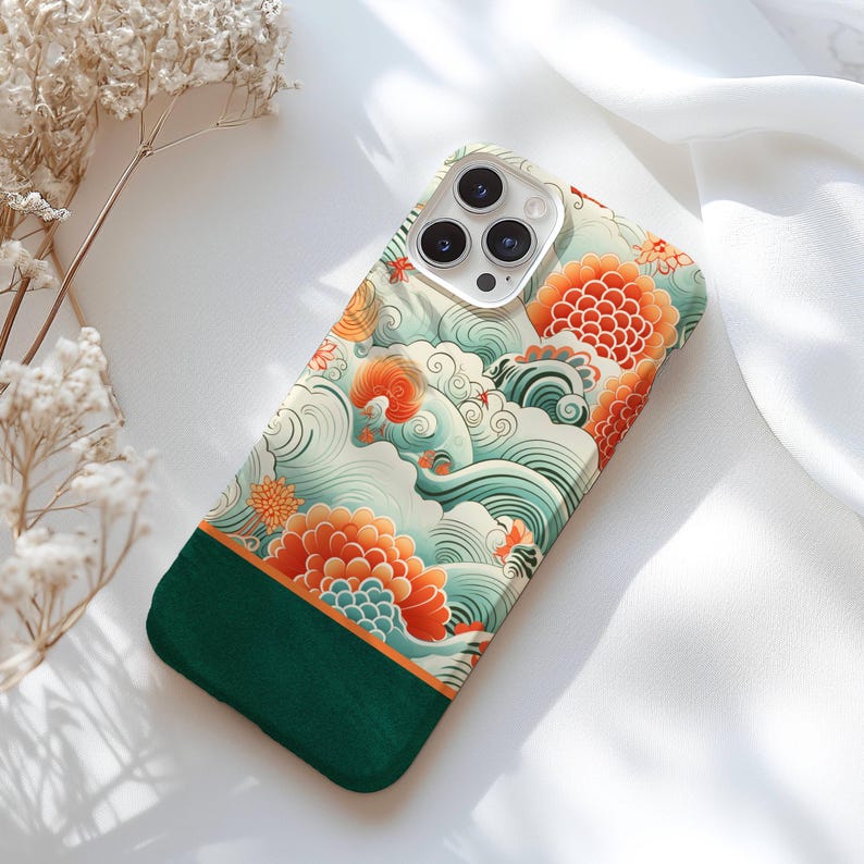 Japanese Folk Art Floral Phone Tough Case, Asian Themed Phone Case ...