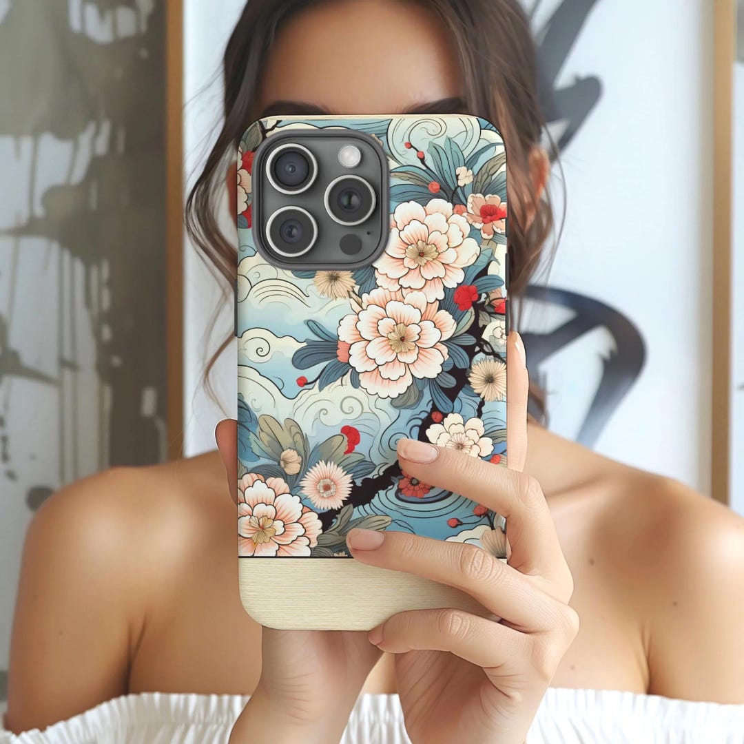 Japanese Folk Art Floral Phone Tough Case, Asian Themed Phone Case ...