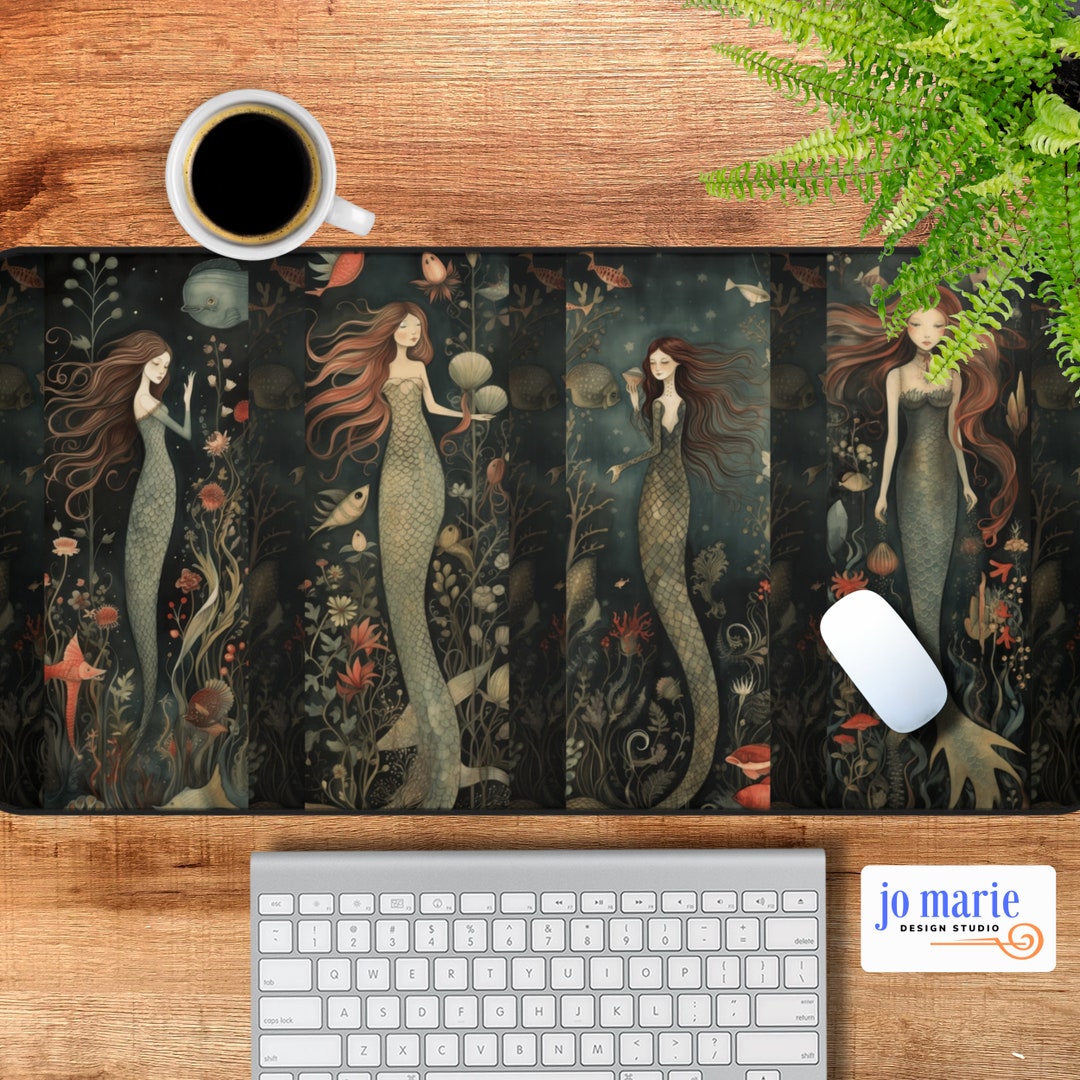 Fantasy Gothic Mermaids Gaming Desk Mat, Large Anti-slip Mousepad, Goth ...