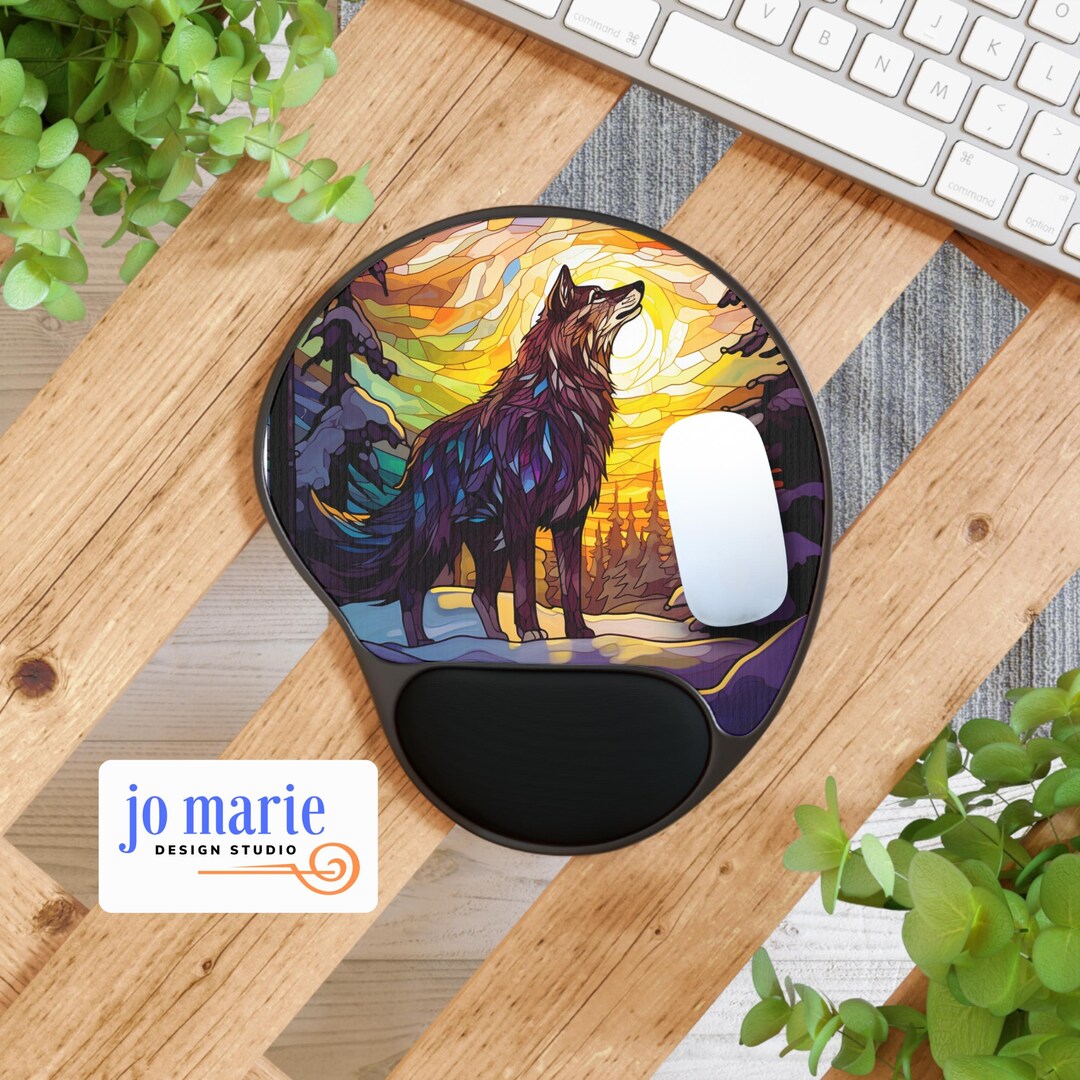 Stained Glass Look Mouse Pad, Wolf in Winter Wolves, Ergonomic Wrist ...
