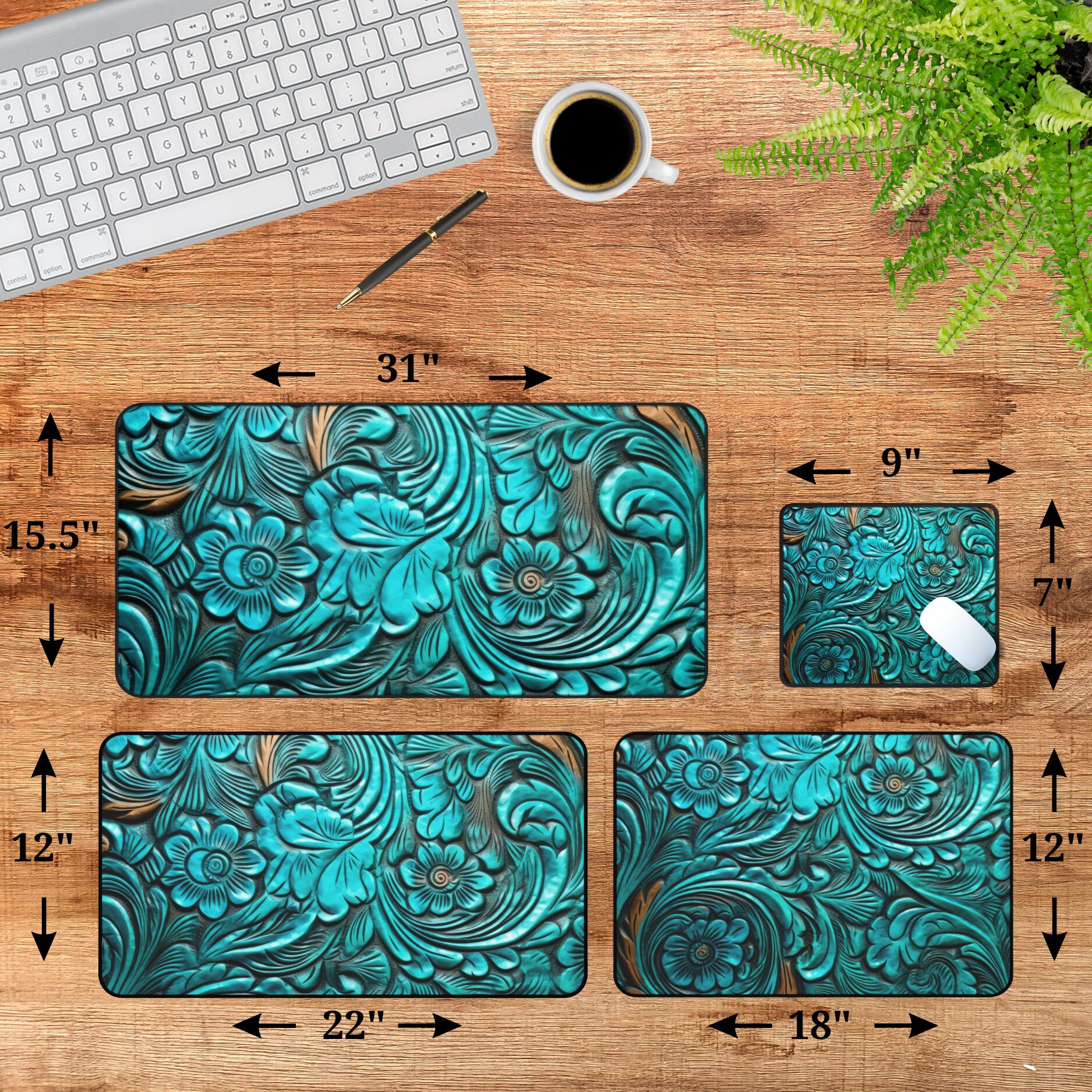 Hand Tooled Leather-look Desk Mat, Western Home Decor, Large No Slip ...