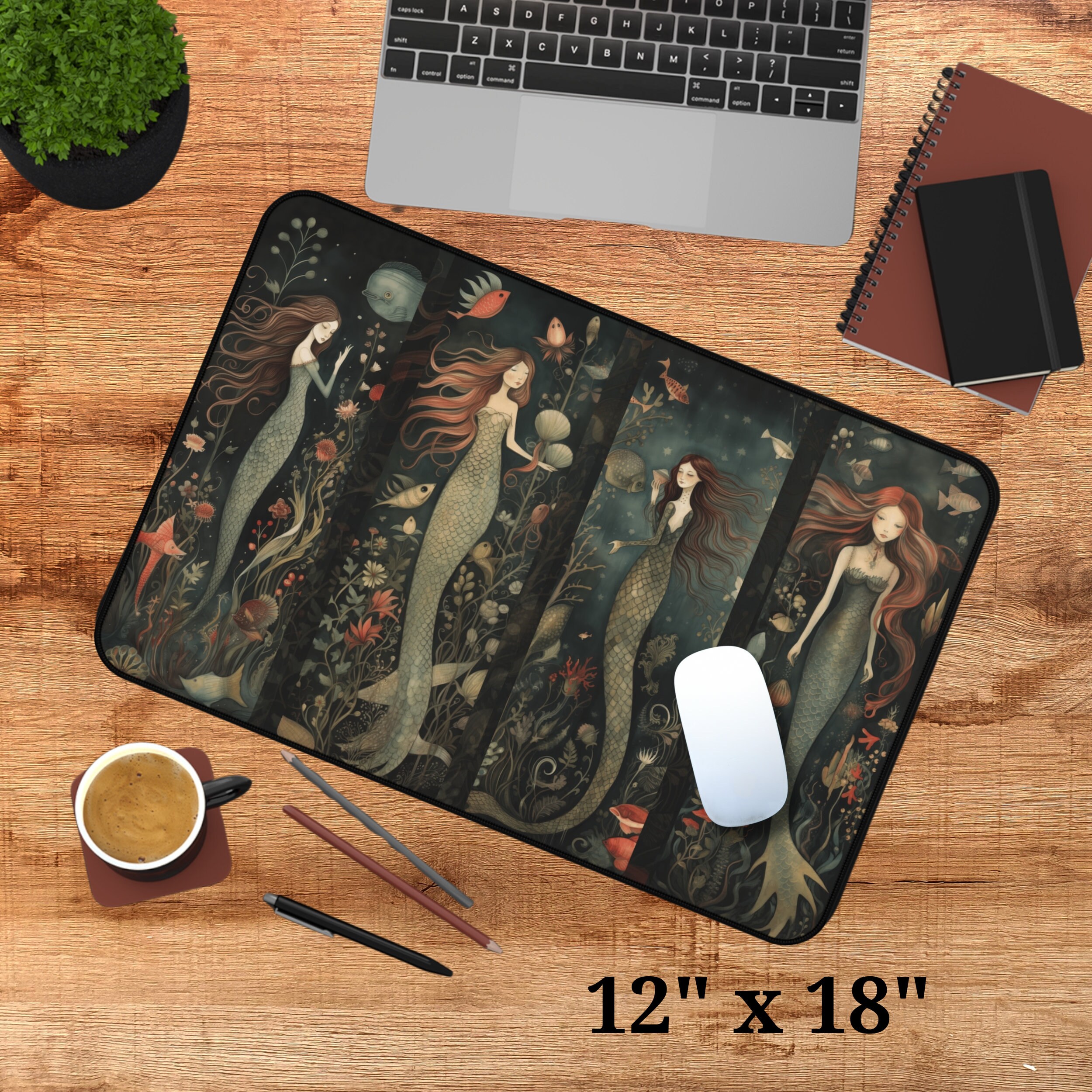 Fantasy Gothic Mermaids Gaming Desk Mat, Large Anti-slip Mousepad, Goth ...
