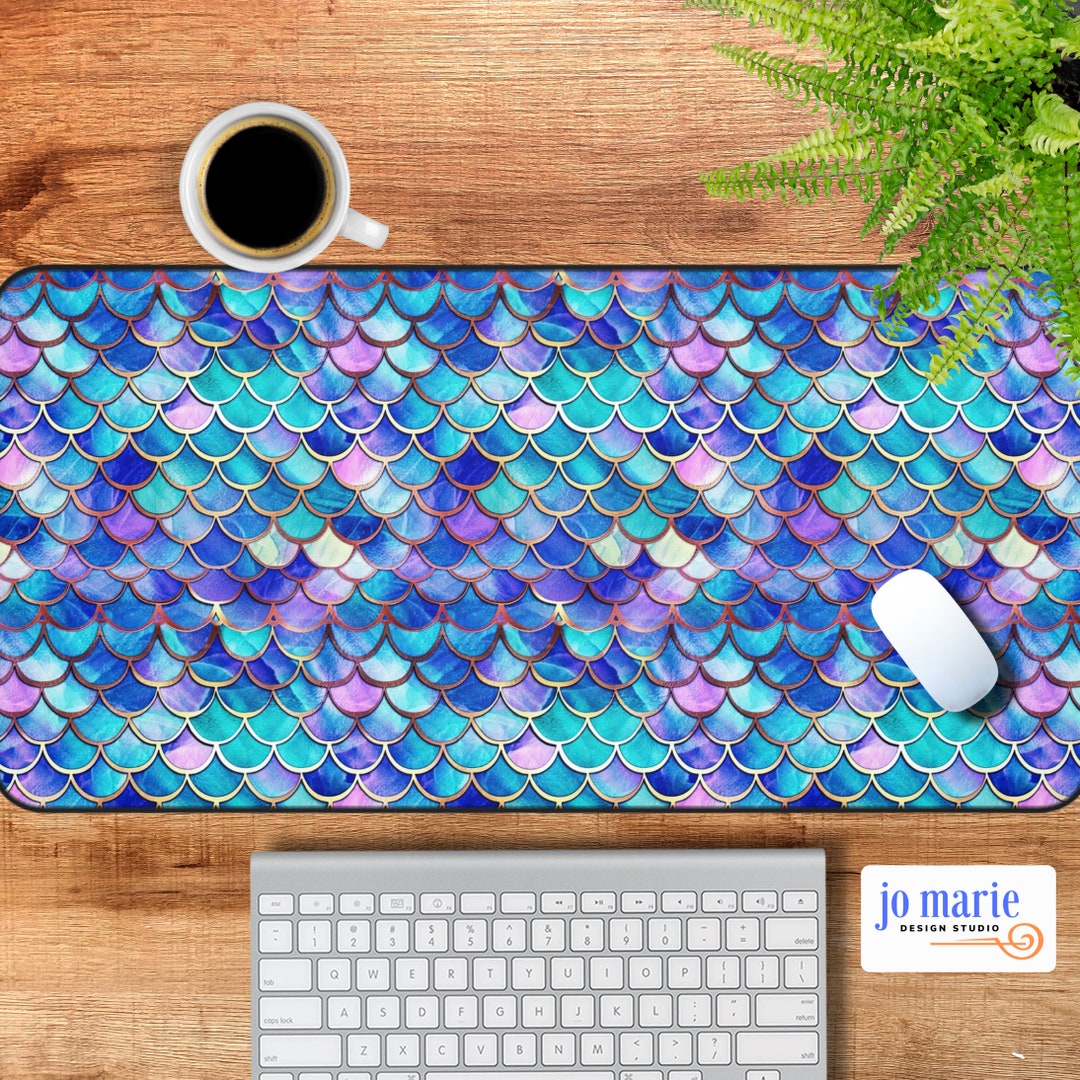 Stained Glass Look, Mermaid Skin Desk Mat, XL Anti-slip Gaming Mousepad ...