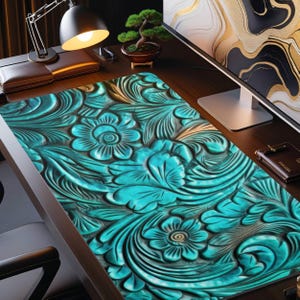 Hand Tooled Leather-look Desk Mat, Western Home Decor, Large No Slip ...