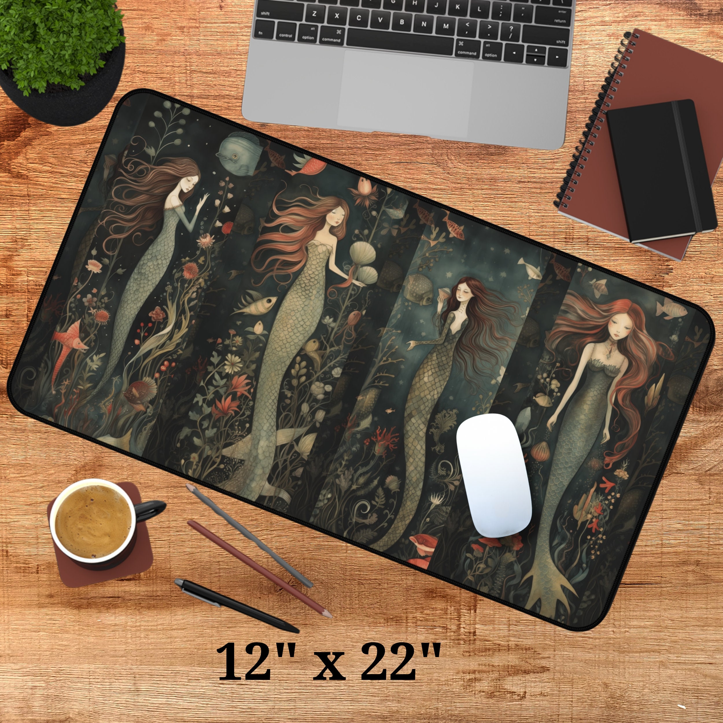 Fantasy Gothic Mermaids Gaming Desk Mat, Large Anti-slip Mousepad, Goth ...