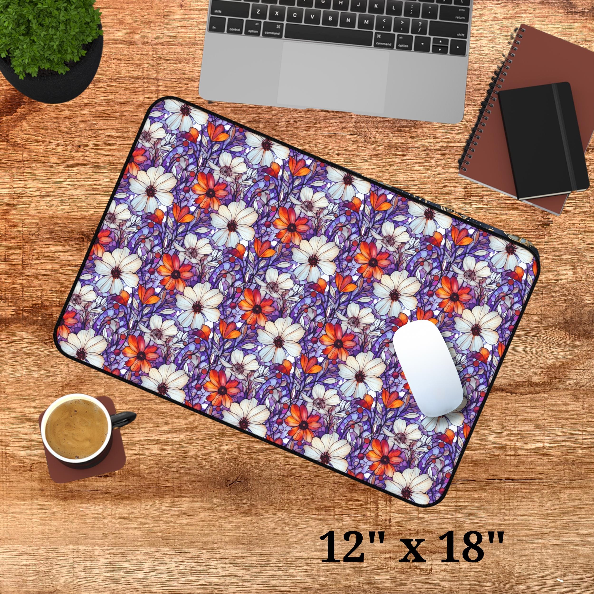 Stained Glass Look Floral Desk Mat, Extended Gaming Mousepad, Nature ...
