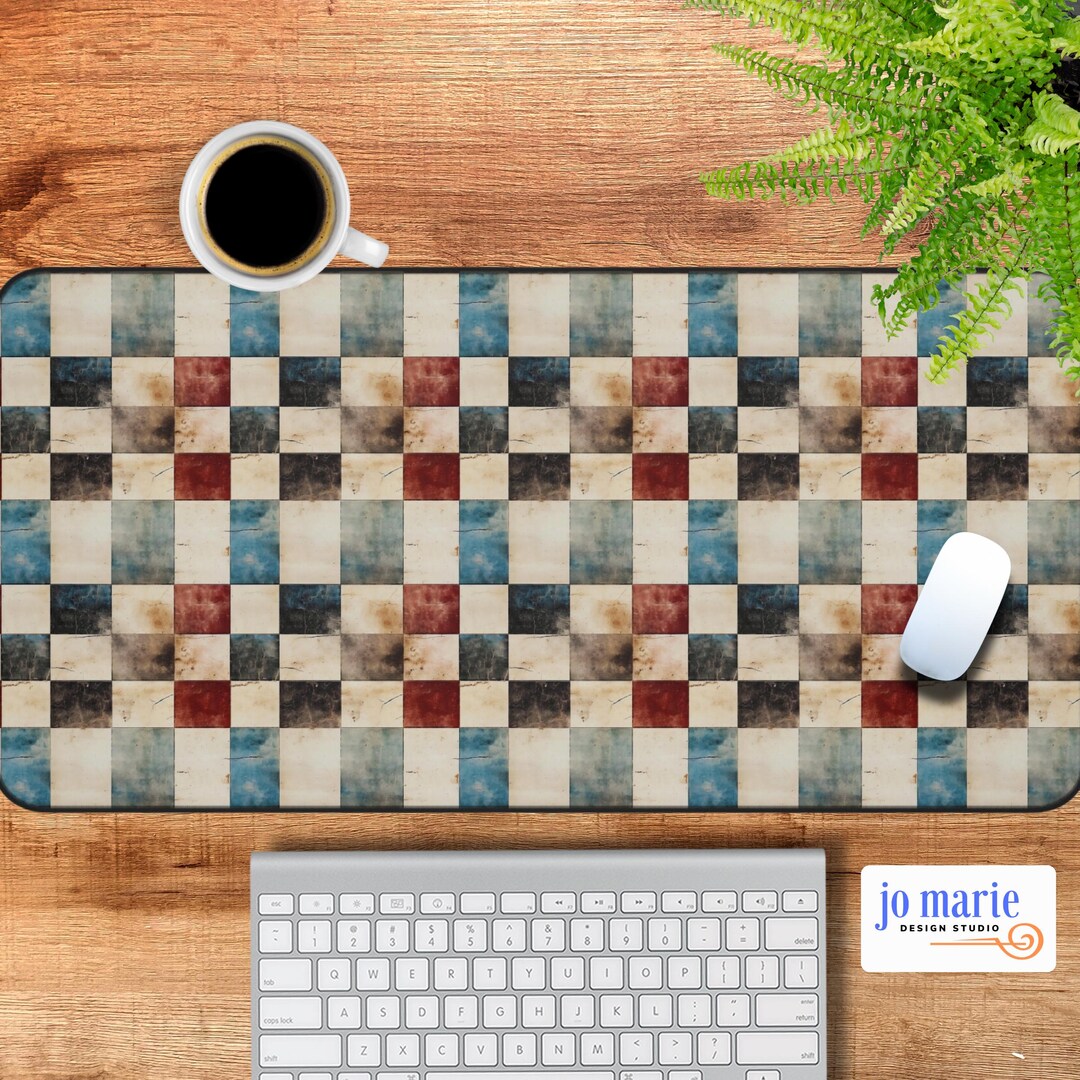 Distressed Look Checkerboard Mousepad, Desk Mat, Red White and Blue ...