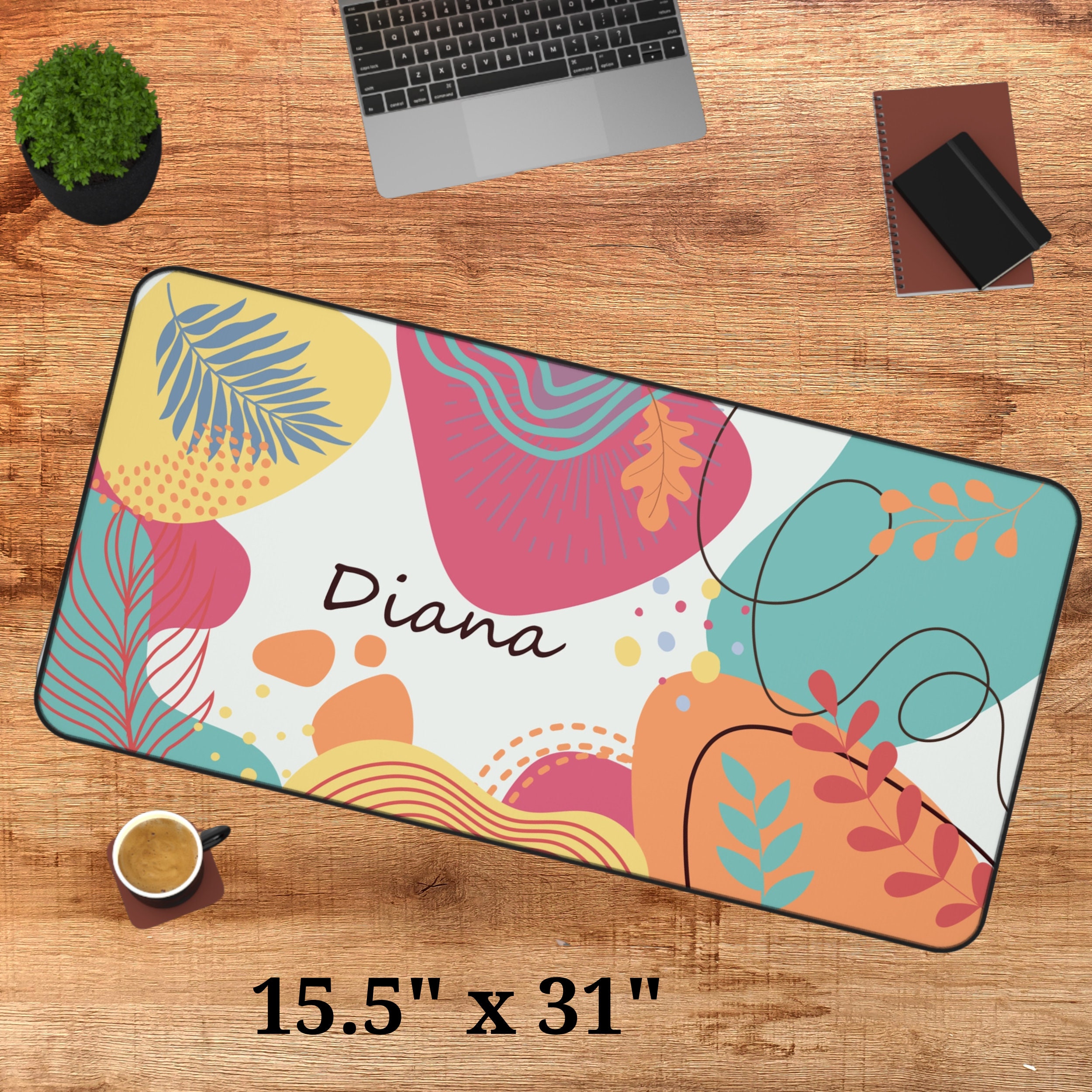 Personalized Abstract Boho Desk Mat, Custom 70s Boho Office Desk Decor ...