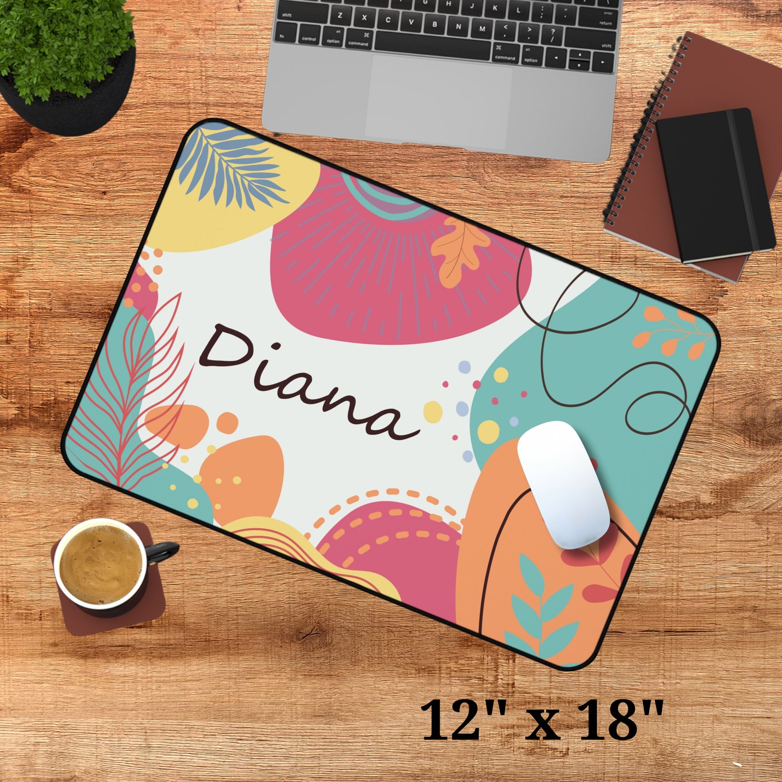Personalized Abstract Boho Desk Mat, Custom 70s Boho Office Desk Decor ...