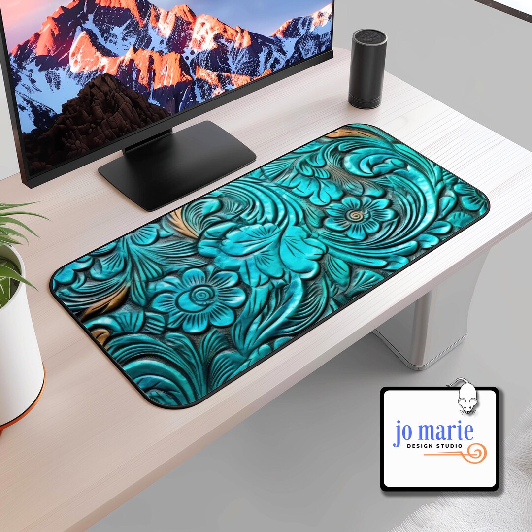Hand Tooled Leather-look Desk Mat, Western Home Decor, Large No Slip ...