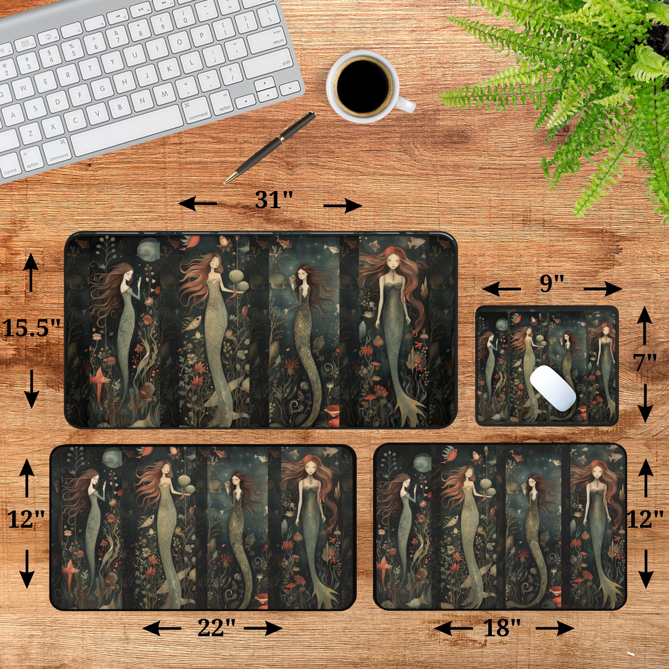 Fantasy Gothic Mermaids Gaming Desk Mat, Large Anti-slip Mousepad, Goth ...