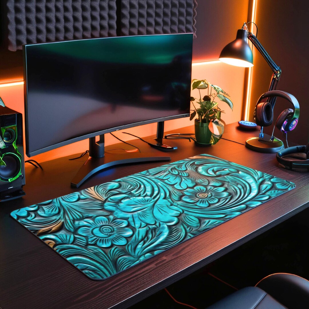 Hand Tooled Leather-look Desk Mat, Western Home Decor, Large No Slip ...