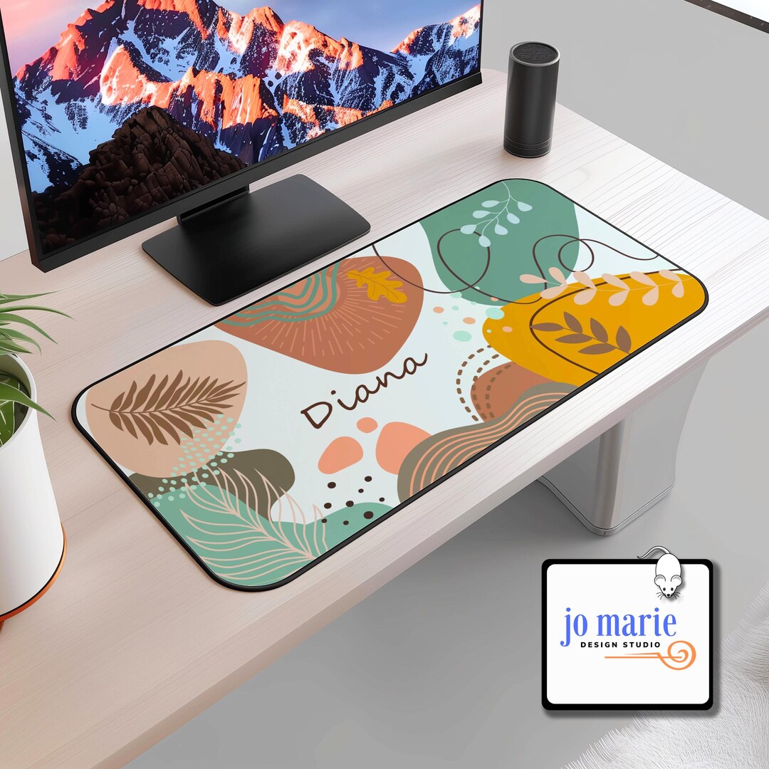 Personalized Abstract Boho Desk Mat, Custom 70s Boho Office Desk Decor ...