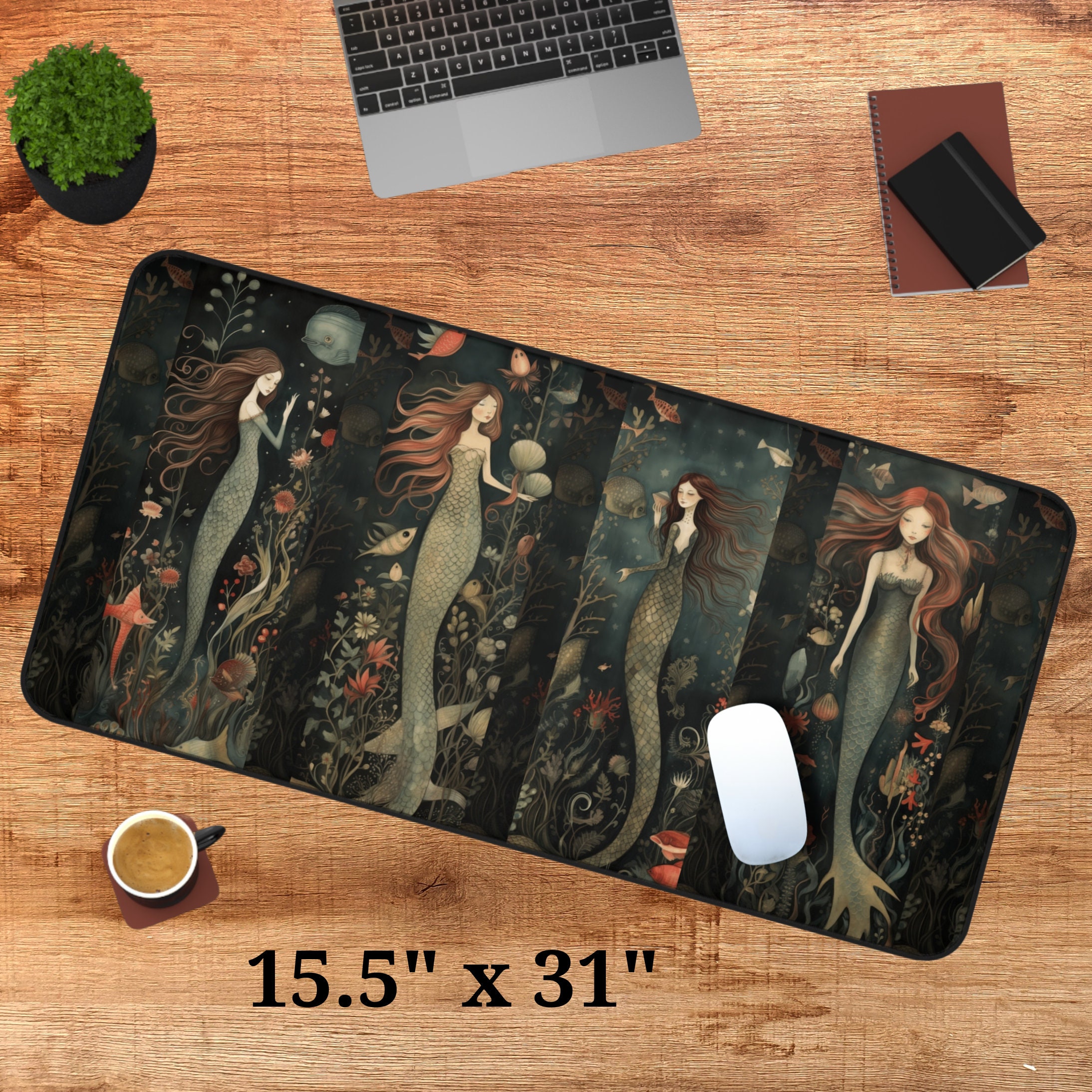 Fantasy Gothic Mermaids Gaming Desk Mat, Large Anti-slip Mousepad, Goth ...