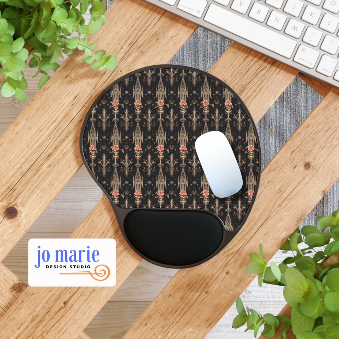 Fantasy Goth Mouse Pad, Ergonomic, Pink Roses, Gothic Skulls Wrist Rest ...