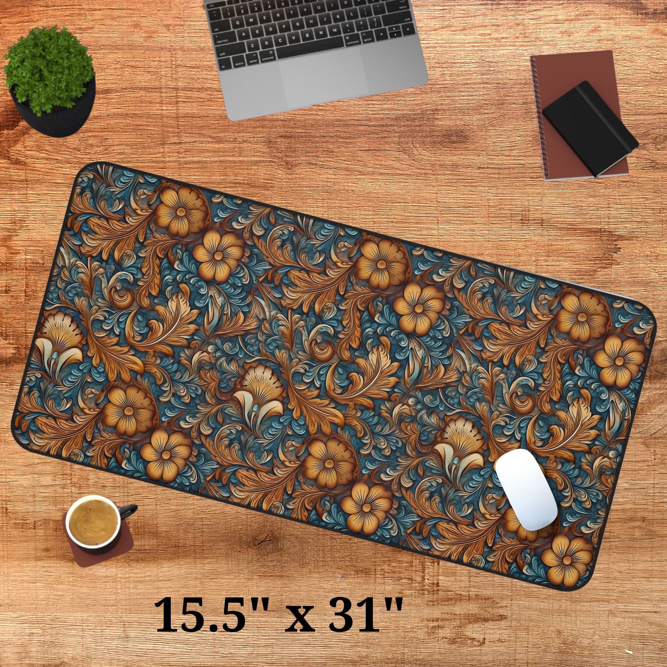 Hand Tooled Leather-look Desk Mat, Western Home Decor, Large No Slip ...
