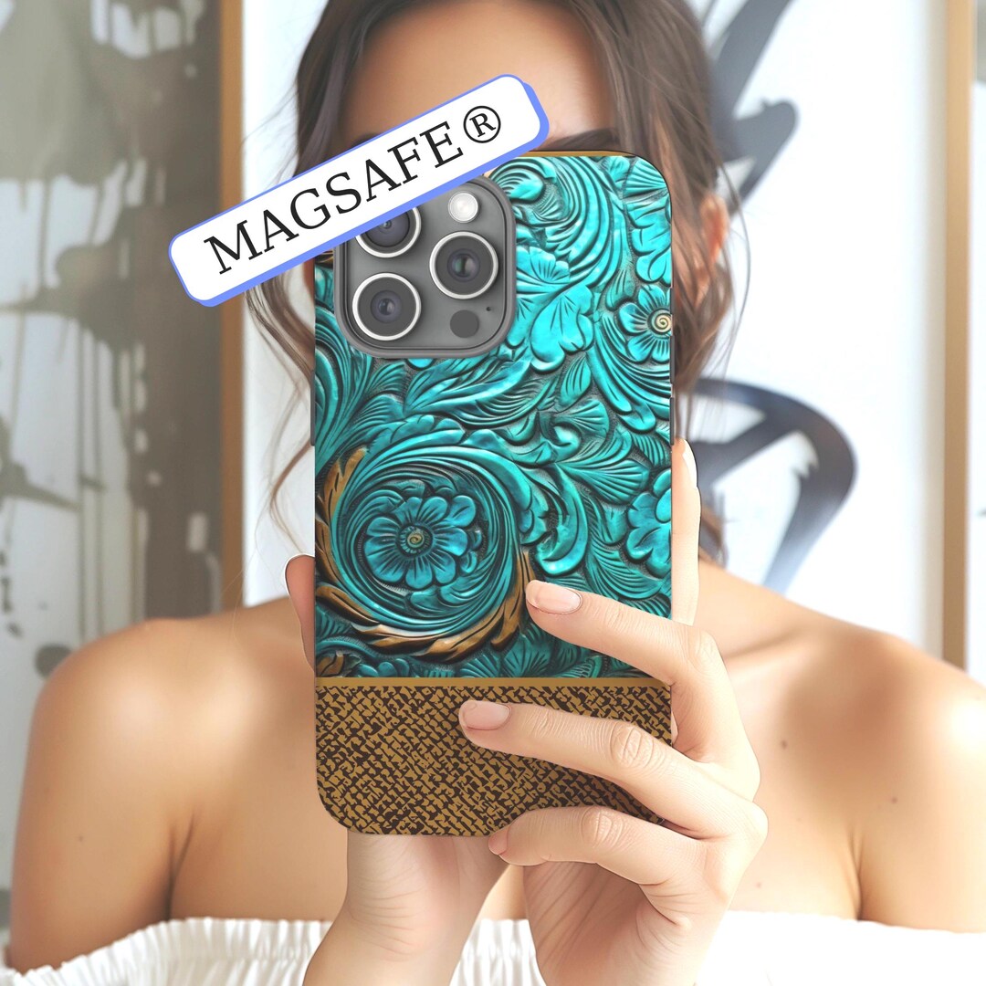 Hand-tooled Leather-look, Magsafe® iPhone Case, Western Style Tough ...